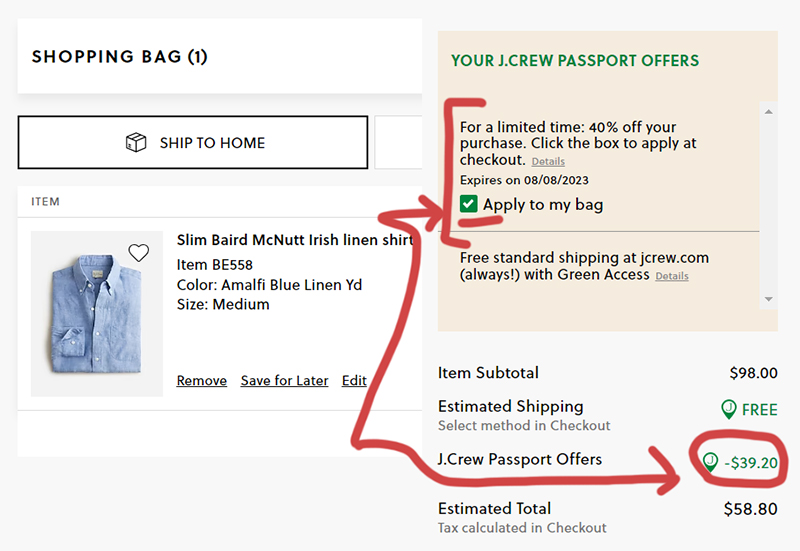 J. Crew: 30% off (or is it 40%?) select full for Passport Members